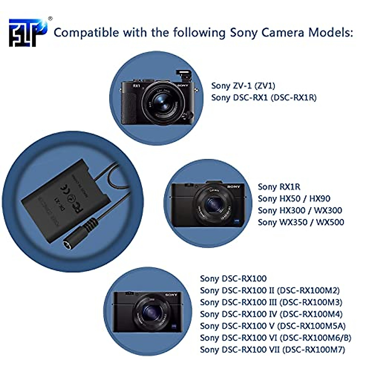 F1TP NP-BX1 Dummy Battery DK-X1 DC Coupler USB Cable kit for Sony Cybershot ZV-1, DSC-RX1, RX1R, RX100 II III IV V VI VII, M2 M3 M4 M5 M6/B M7, HX50 HX90 HX300 WX300 WX350 WX500 Cameras.