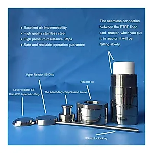 100ml Teflon Lined Hydrothermal Synthesis Autoclave Reactor 220℃ 3Mpa 304 Steel High Pressure Hydrothermal PTFE Hydrothermal Reactor Digestion Tank PTFE Vessel