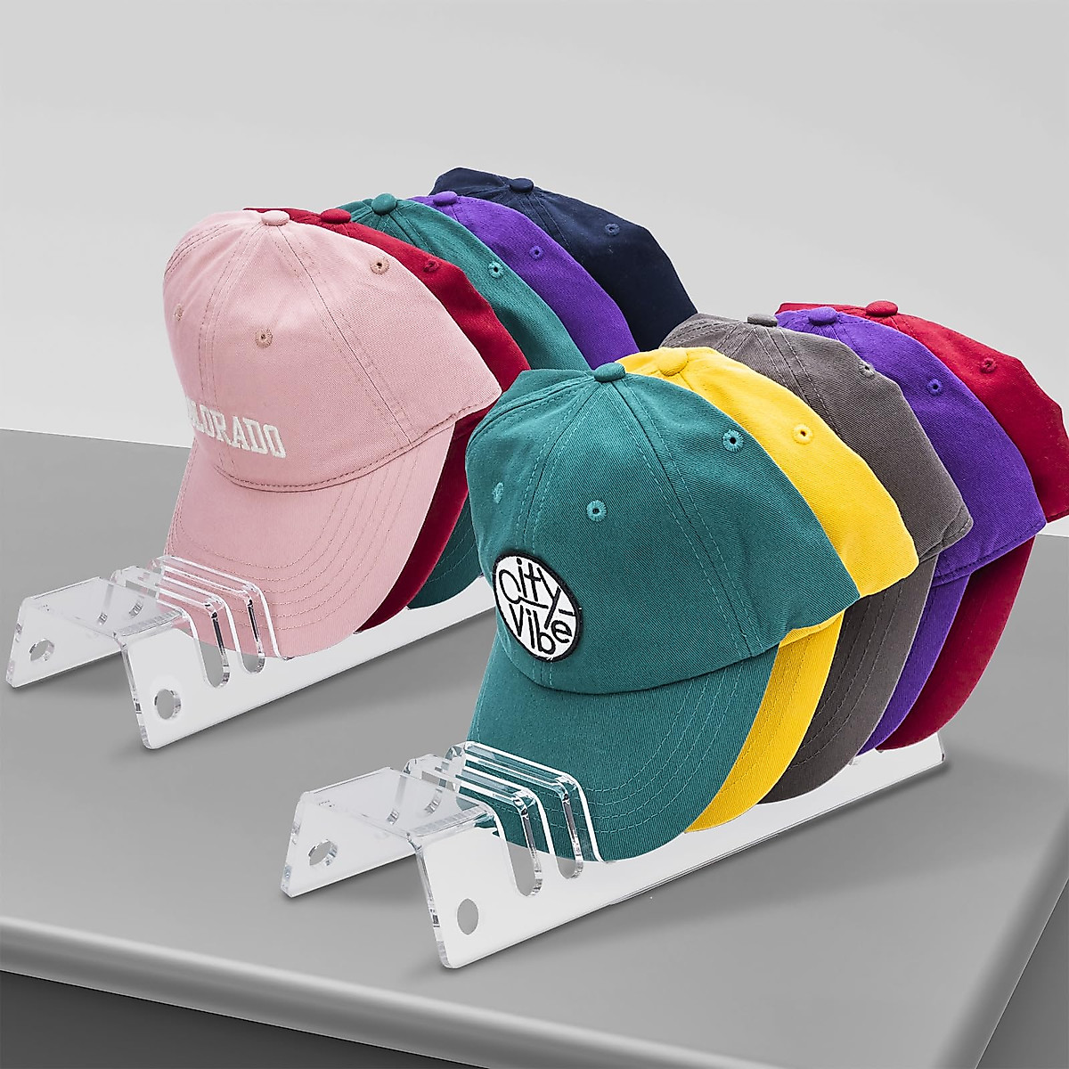 Acrylic Hat storage for Baseball Caps 2 Pack-Hat Holder for 24 Baseball Caps,Football,Snapback Caps,Hat rack,No install required,Multipurpose Hat Display Organizer Stand for Bedroom,Closet,Dresser