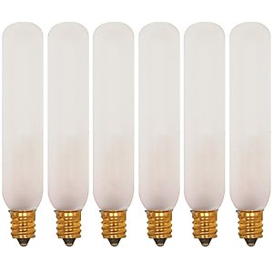 (6 Pack) Satco S3315 15W 120V T6 Frost E12 Candelabra Base Incandescent Light Bulb