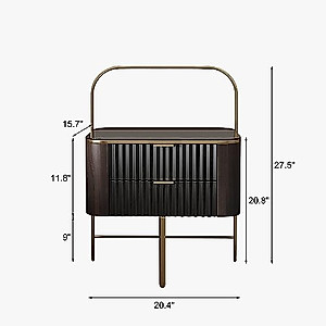 Lartis Premium nightstand, Stylish Design, 2 Drawers,Very Easy to Assembly, End Table Bedside Table，Stainless Steel Gold Plated feet(Elegant Black)