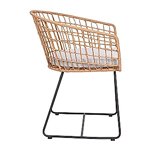 Flash Furniture Devon Set of 2 Indoor/Outdoor Patio Boho Club Chairs, Rope with PE Wicker Rattan, Cushions and Sled Base, Natural/Light Gray