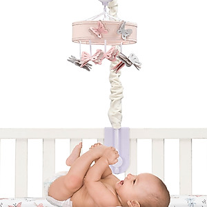 Lambs & Ivy Baby Blooms Pink Butterfly Musical Baby Crib Mobile Soother Toy