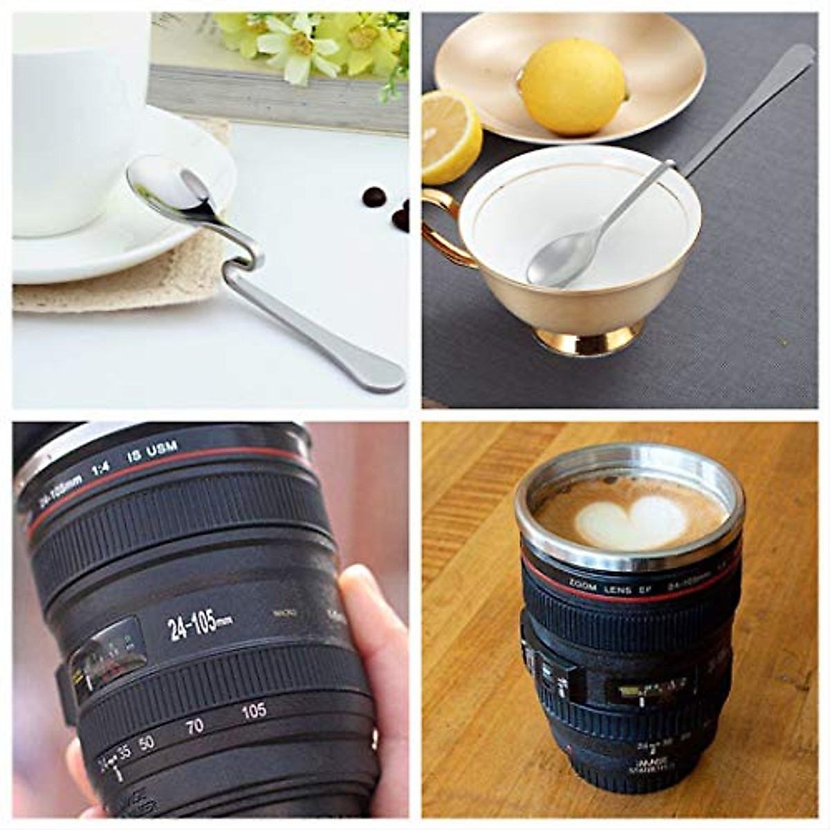 Chasing Y Camera Lens Coffee Mug,Vacuum Insulated Lens Coffee Mug with Spoon,Stainless Steel Travel Tumbler Cup,Photographer Camera Mug Coffee Thermos for Men, Women
