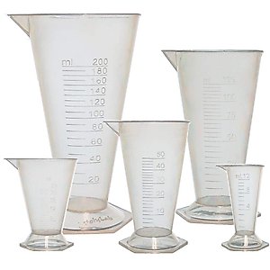 Conical Measuring Cup Set, 5 Sizes - 12, 25, 50, 125, and 200ml, Polypropylene, Hexagonal Base, Karter Scientific