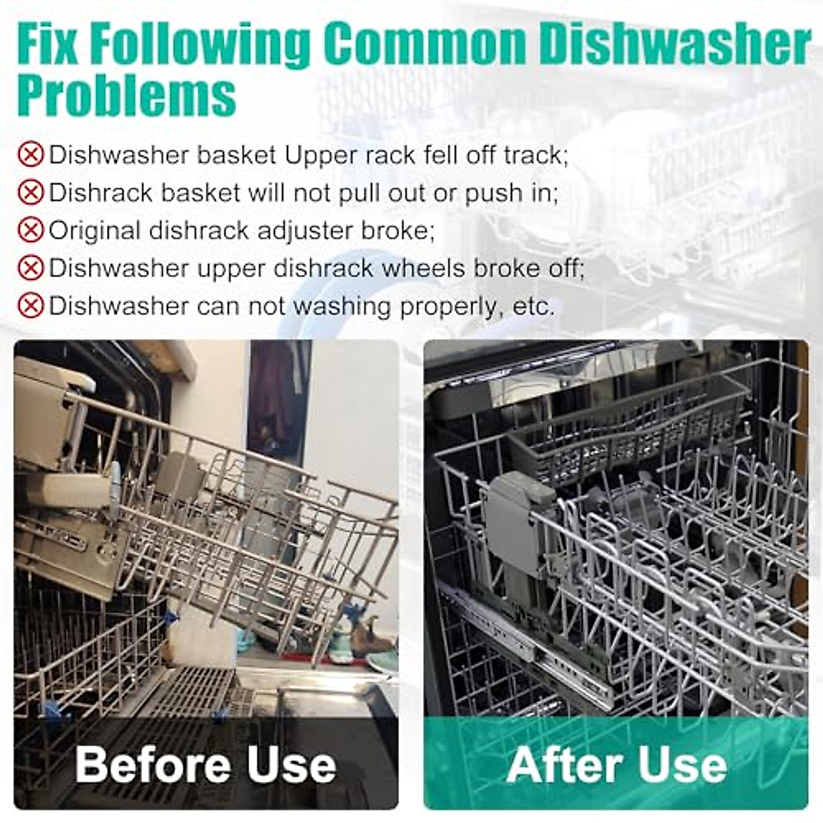 UPGRADED W10350375 Dishwasher Top Rack Adjuster Parts Replacement for Whirlpool Dishwasher Parts WDT730PAHZ0 WDT750SAHZ0 WDTA50SAHZ0 WDT970SAHZ0 Upper Rack Parts,Fits Kenmore Dishwasher Top Rack Parts