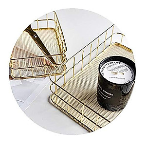 GYY Gold Desktop Metal Storage Basket Storage Box Iron Grid Storage Tray Net Basket Storage Bins for Home Decoration (Large)