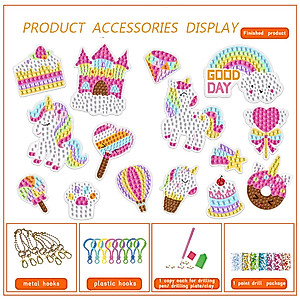 kungerlly 15 PCS Arts and Crafts GEM Keychains for Kids Ages 8-12,Diamond Painting Keychains Kits by Number,Mosaic Toys and Gifts for Girls Ages 3-5 4-6 6-8 (Unicorn Donut Set)