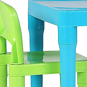 Humble Crew, Aqua Table & Green/Yellow Kids Lightweight Plastic Table and 2 Chairs Set, Square, Toddler