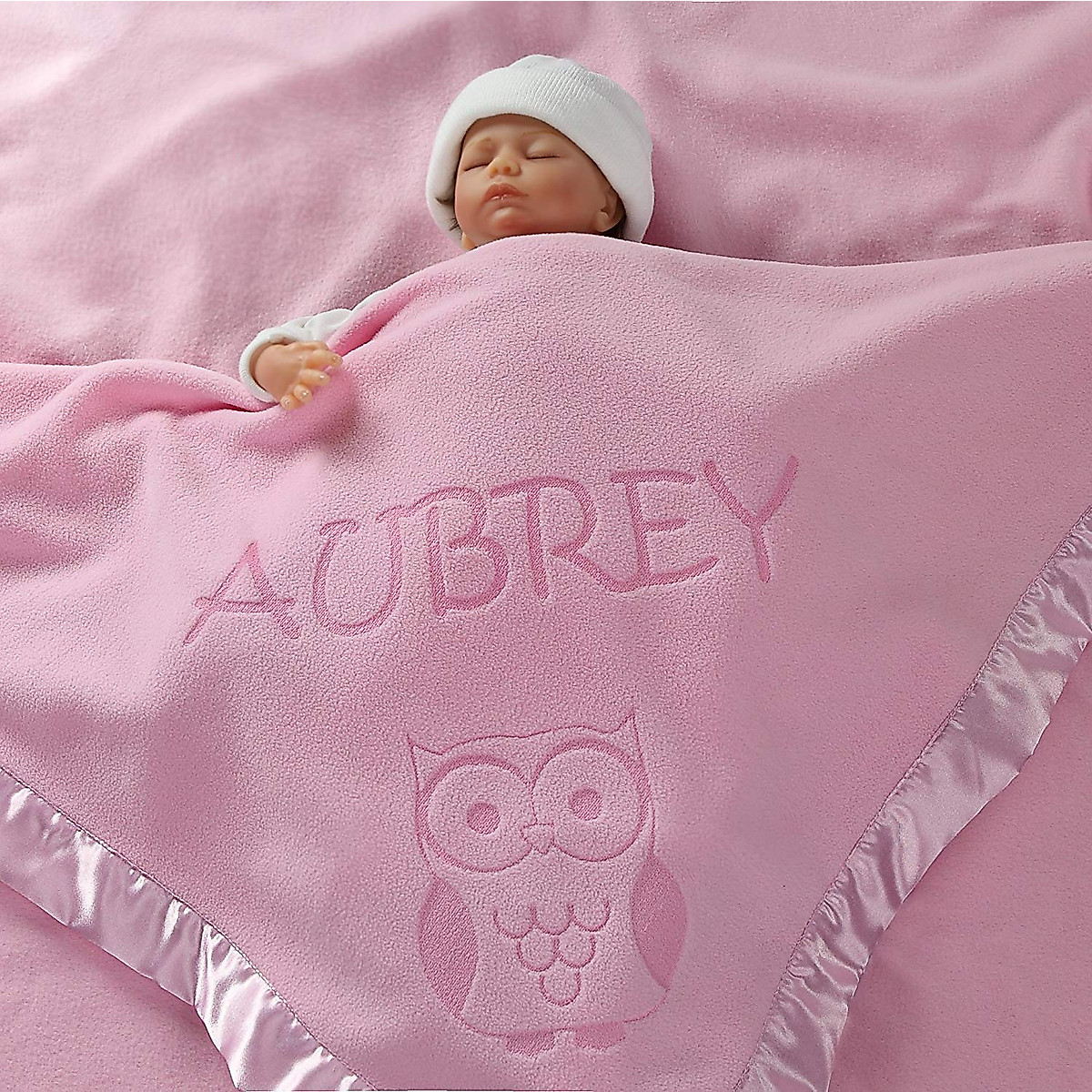Custom Catch Personalized Owl Baby Blanket Gift for Boy - Infant or Newborn Name (1 Line of Text)