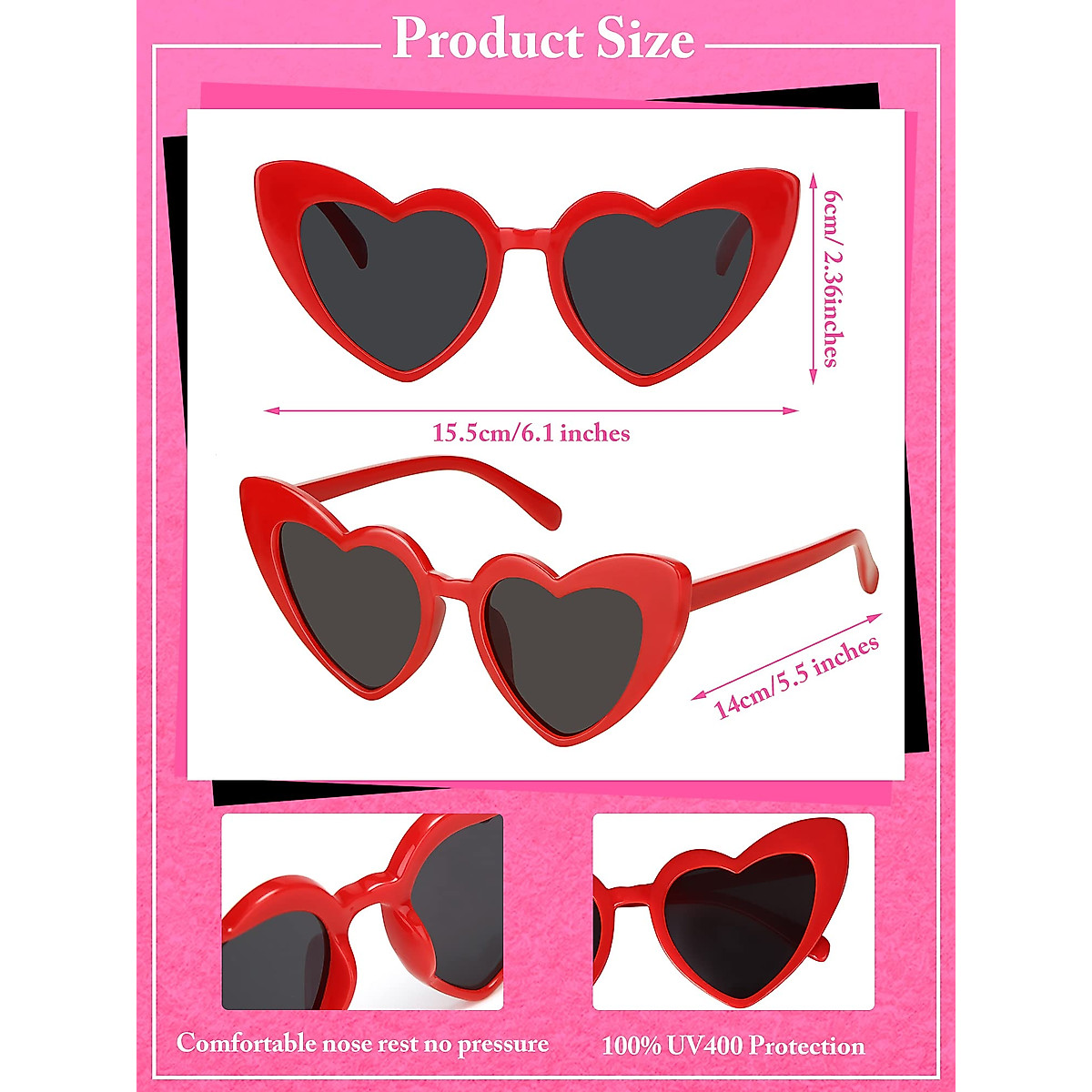 Flutesan 12 Pack Bachelorette Sunglasses Bride Bridesmaid Sunglasses Heart Shaped Sunglasses Women Eyeglasses for Party (Mixed Colors)
