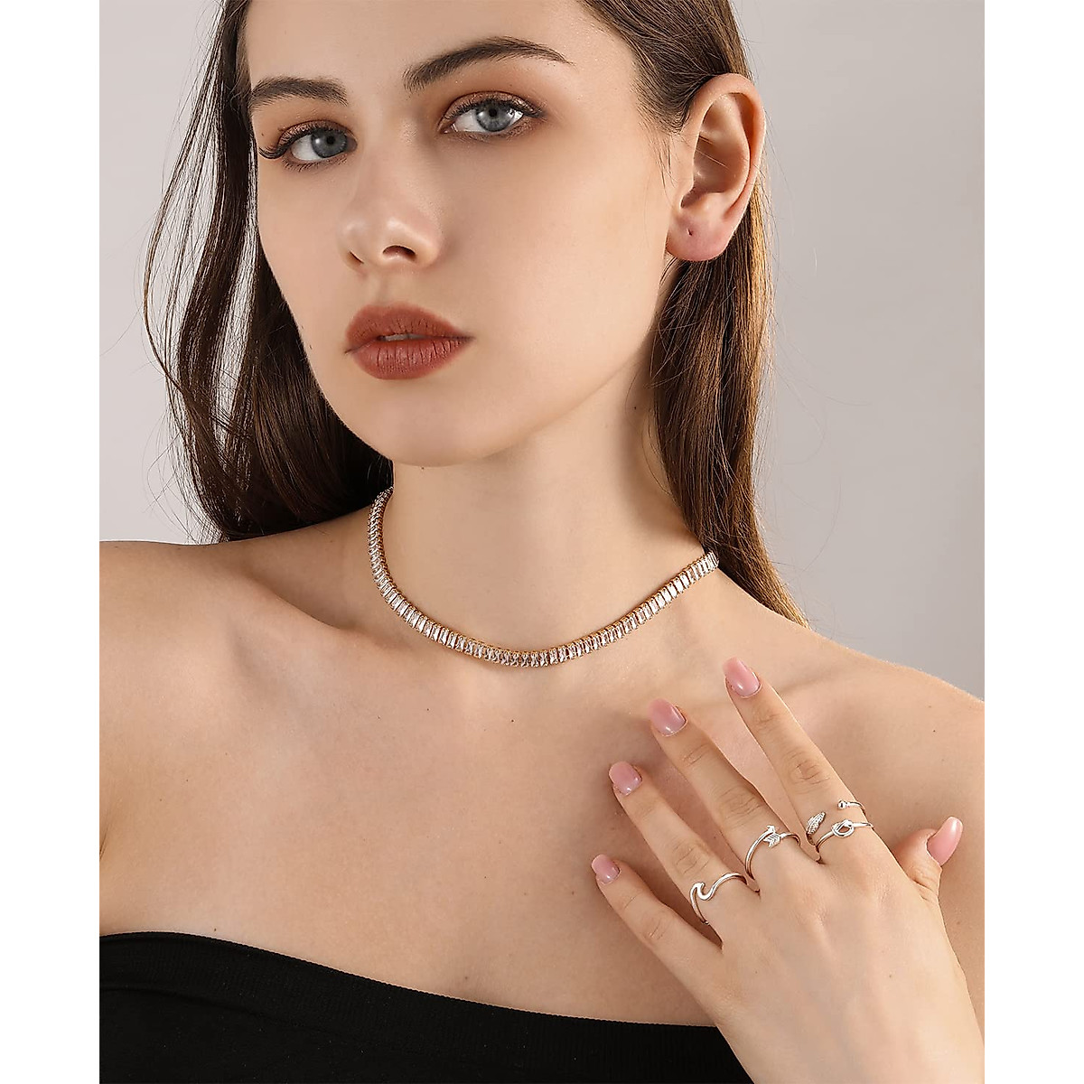 FUNEIA 8PCS 14K Gold Plated Adjustable Rings for Women, Silver Stackable Knuckle Rings for Teen, Arrow Knot Wave Open Stacking Dainty Thumb Rings Set