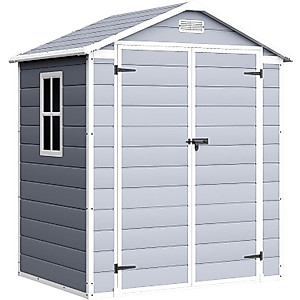 Devoko Outdoor Storage Shed, 6x4 FT Plastic Resin Shed with Floor, Garden Tool Sheds with Lockable Door for Patio Backyard Lawn Pool
