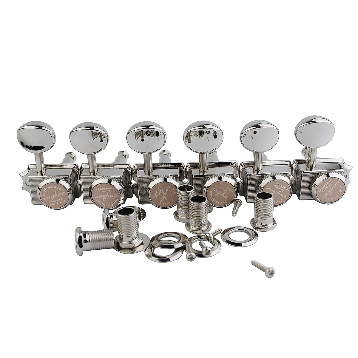 Guyker 6-in-line Vintage Guitar Lock String Tuners – Locking Tuning Key Pegs Machine Heads Replacement Parts for ST TL Style Electric Guitars Gear Ratio 1:15 – nickel