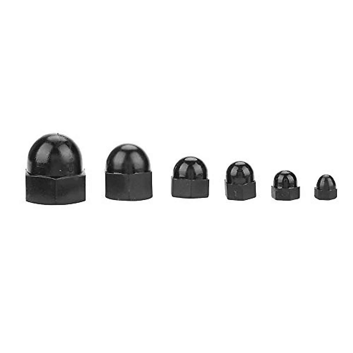 70pcs Hex Acorn Cap Nuts Assortment Kit M3/M4/M5/M6/M8/M10 Nylon Acorn Nut Dome Head Cap Hex Nuts(Black)