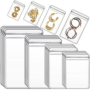 200 Pieces Clear Jewelry Bags Clear Zipper Plastic Bag Self Seal PVC Rings Earrings Packing Pouch Storage Bags for Holding Jewelries (Mixed Sizes)