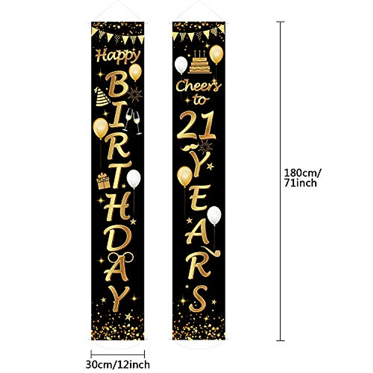 2 Pieces Birthday Party Decorations Cheers to Years Banner Welcome Porch Sign for Birthday Supplies (Happy 21st Birthday)