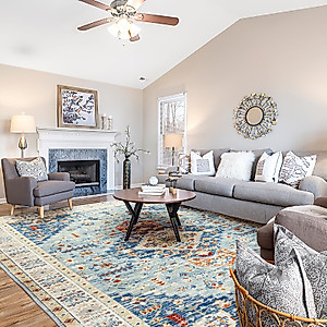 BESTSWEETIE Area Rug 9x12 Rugs for Living Room 9 x 12 Washable Rugs Non Slip Vintage Boho Living Room Rugs for Bedroom Dining Room, Distressed Pattern Carpet, Blue Multi