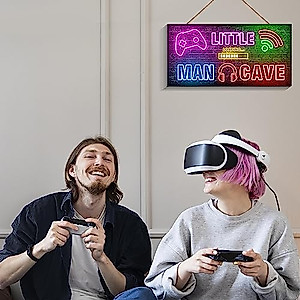 Neon Gaming Decor for Boys Room Wooden, Neon Gaming Wooden Door Sign for Gamer Room Decor, Boys Decorations for Bedroom Nursery Playroom Wall Art (6"x12")