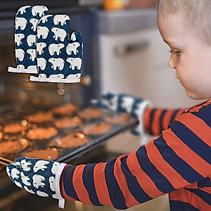 DOERDO 2 Pack Kid Oven Mitts for Children Heat Resistant Kitchen Mitts, Great for Cooking Baking, Age 4-12 (7"x4.7", Polar Bear)