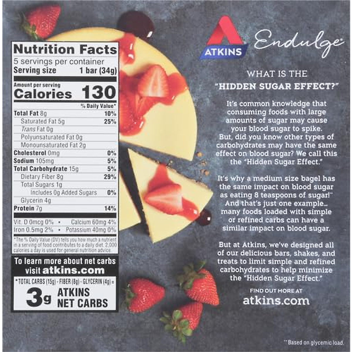 Atkins Endulge Treat Strawberry Cheesecake Dessert Bar, 6 Ounce, 5 Count (Pack of 1)