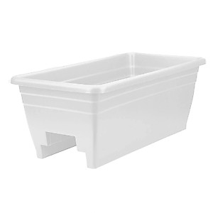 The HC Companies 24 Inch Deck Railing Planter Box - Decorative Lightweight Weatherproof Plastic Plant Pot for Outdoor Balcony, Porch, Garden, Fence, White