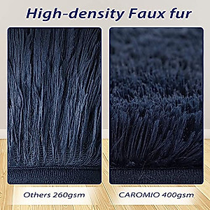 CAROMIO Navy Fluffy Round Rug, Fluffy Faux Fur Circle Rug 4x4 Feet for Kids Room, Furry Carpet for Teen Girls Room Shaggy Circular Rug for Nursery Room Fuzzy Plush Rug for Dorm