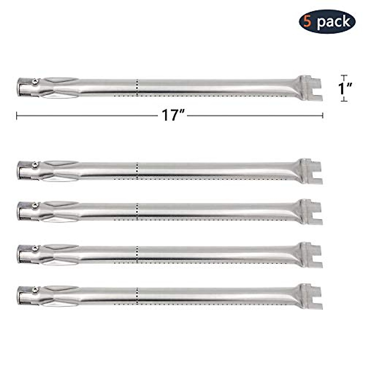 Hongso 17" Gas Grill Burner Tubes, 16 7/8" Heat Plates Replacement for Ducane 5 Burner 30557401, 30557801, 30557501, 30558501, 30400043, 30400042 Gas Grill Models, DUCHD1, 5-Pack, (SBC041, 30500701)