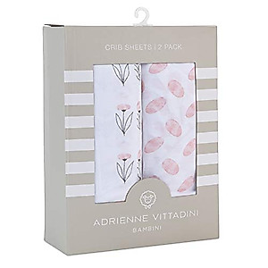 Adrienne Vittadini Bambini Jersey Cotton Standard Crib Sheets 2 Pack Watercolor Floral & Ovals, Pink