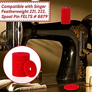 100 Pieces Sewing Machine Spool Pin Felt Pad Red Spool Pin Felts Thread Spool Pin Sewing Machine Spool Adapter Treadle Sewing Machine Parts for DIY Sewing Arts Crafts, 1 x 0.2 x 0.08 Inch