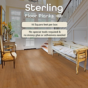 Sterling Vinyl Plank Flooring 2.0mm, 10 Planks - 6" x 36", Medium Oak - No Adhesive Needed, Embossed DIY Flooring - Natural Wood Grain Feel for Kitchen, Dining Room, & Bedrooms by Achim Home Décor