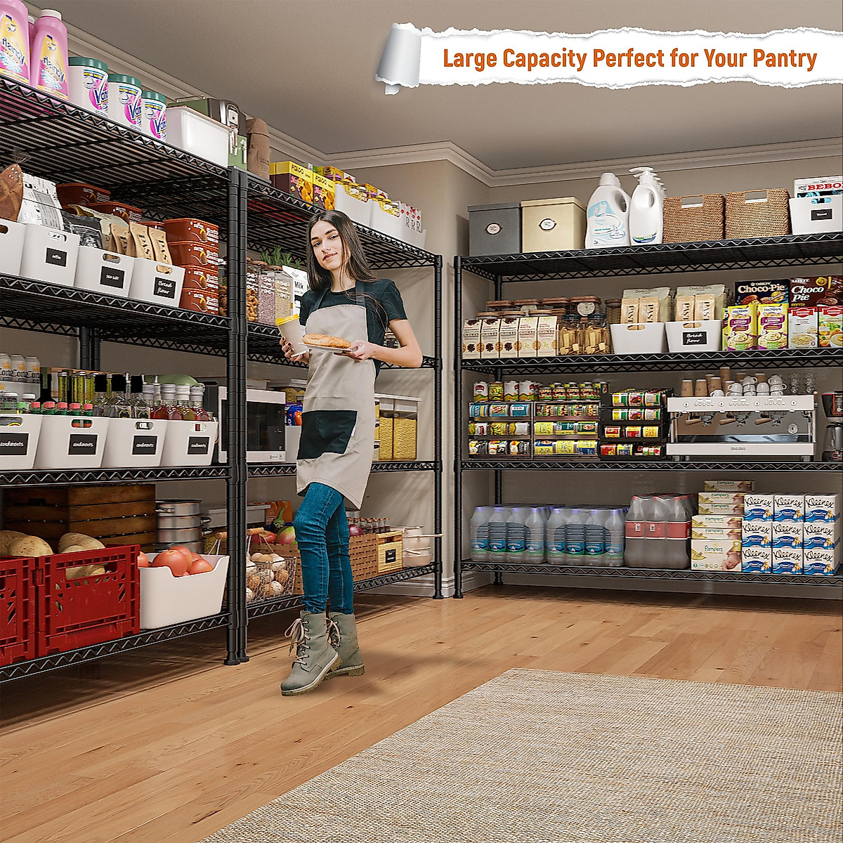 REIBII Storage Shelves 45.3''W Wire Shelving Unit 4 Tier Metal Shelves for Storage Rack Metal Shelving for Pantry Shelves Kitchen Steel Shelving, 45.3''W*63''H*17.7" D