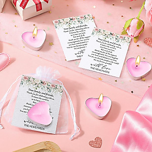 Threlaco 100 Sets Wedding Gifts for Guests 100 Heart Shaped Candles Mini Candles Wedding Candle Gifts for Guests 100 Thank You Cards and Organza Bags for Wedding Party Favors (Love, Pink)