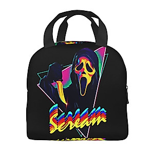 Wushxiao Movie Scream Theme Horror Lunch Bag Teen Reusable Cute Lunch Box Insulated Tote Bag Office Outdoor Picnic Camping, Black, One Size