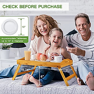 Pipishell Bamboo Bed Tray Table with Foldable Legs, Breakfast Tray with Handles, Ideal for Kids, Couples, Sofa, Bed, Eating, Working, Used As Laptop Desk Snack Tray - 2 Pack