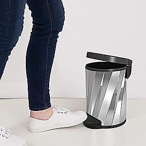nu steel 5 Liter Round Small Metal Step Trash Can Wastebasket, Garbage Container Bin - for Bathroom, Powder Room, Bedroom, Kitchen, Office - Removable Liner Bucket - 8" x 8" x 12" – Shiny Steel