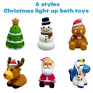 Jofan 6 Pack Christmas Light Up Bath Toys Christmas Toys for Kids Toddlers Boys Girls Christmas Stocking Stuffers Party Favors Gifts