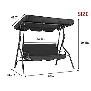 Patio Swing with Canopy Backyard Swing Outdoor Swing Chair with Adjustable Tilt Canopy Removable Cushions Stable Frame Comfortable Armrests for Patio Outdoor Backyard Garden Black