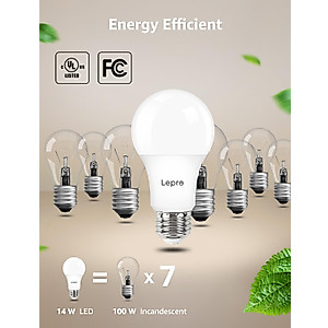 Lepro Dimmable LED Light Bulbs 100 Watt Equivalent, 14W 1500LM Daylight White 5000K, A19 E26 Standard Medium Base, UL FCC Listed, 15000 Hour Lifetime, 6 Pcs