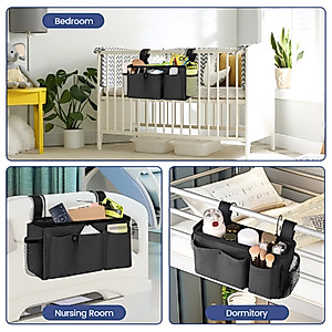 Fabspace Bedside Caddy with Adjustable Strap & Detachable Hooks, Bedside Storage Organizer, Bunk Bed Accessories with Cup Holder Mesh Bags, Phone Bag, Pocket with A Popper (Medium Size)