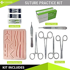 Dr.Stitch Suture Practice Kit for Medical Students - Suture Kit Includes Tool Kit, Large Silicone Suture Pad with Pre-Cut Wounds, and Mixed Suture Threads with Needles (43PC Practice Kit)