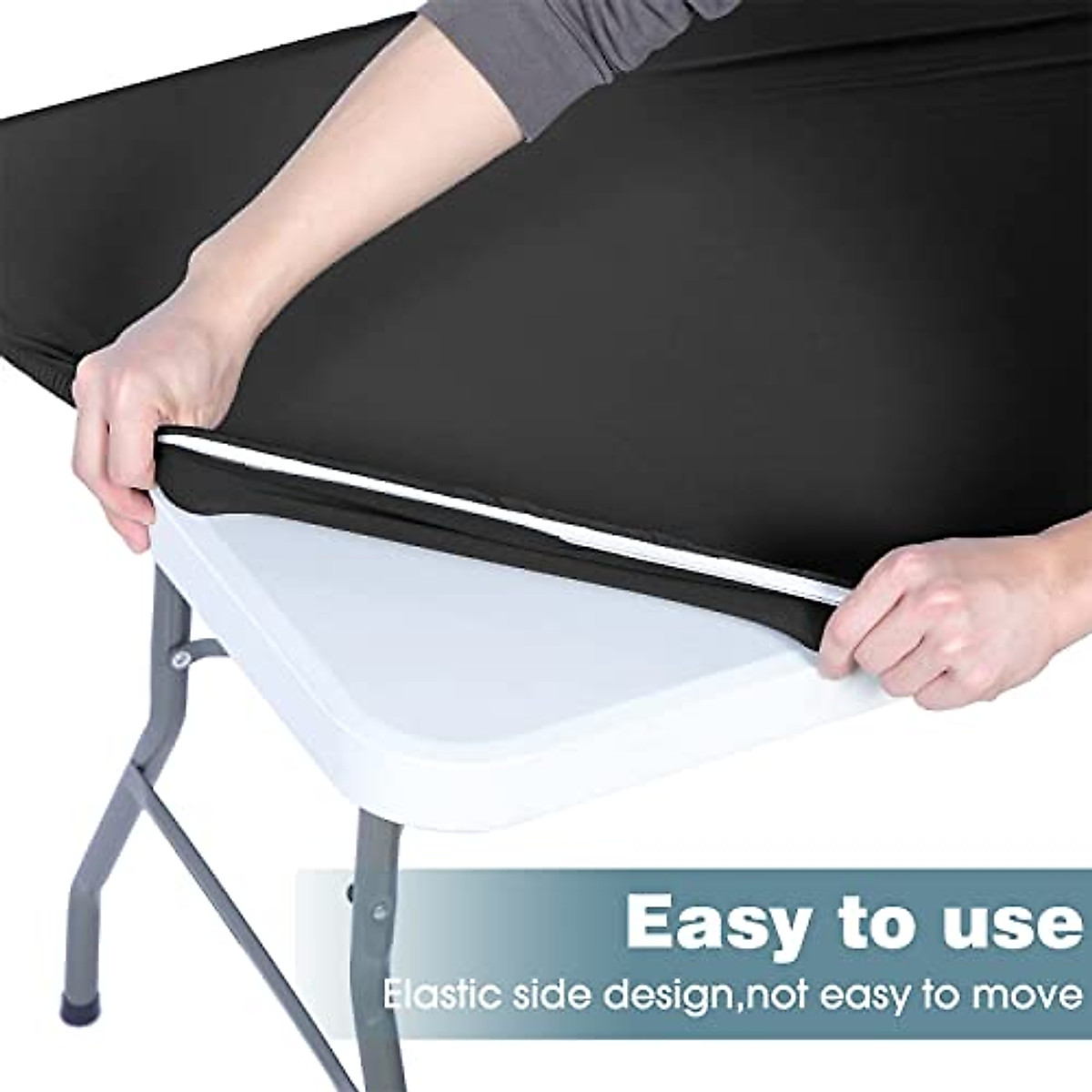 3 Pieces Spandex Tablecloth Stretch Fitted Tablecloth Polyester Fitted Picnic Table Cover Washable Folding Table Cover Rectangle Tablecloth with Elastic for Picnic Party(Black,72 x 30 x 30 Inch)