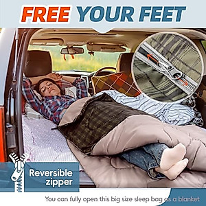 MEREZA Sleeping Bag for Adults Mens Kids with Pillow, Cold Weather XL Sleeping Bag with Compression Sack for All Season Camping Hiking Backpacking (Single -Plaid)