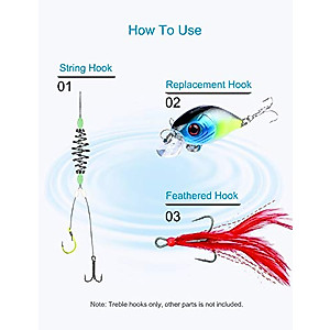 Beoccudo Treble Hooks Kit, Saltwater Freshwater Size 2 4 6 8 10 Triple Fishing High Carbon Steel Hooks