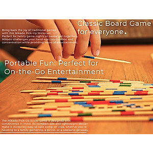 BSIRI Mikado Wooden Pick Up Sticks Classic Kids Board Game for Adults and Teens in Family and Children Board Games for Kids 7 and Brain Teasers of Mathematics Fun Table Games