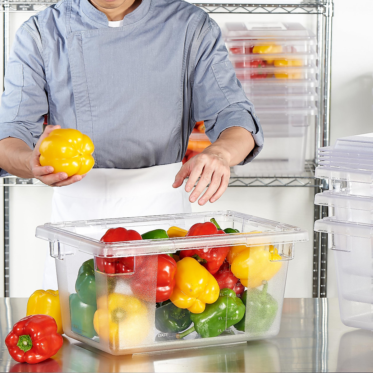 CURTA 4 Pack Food Storage Box with Lid, 5 Gallon - 18" x 12" x 9" NSF Listed Commercial Grade Clear Polycarbonate Container for Commercial Kitchen Restaurant Cafeteria