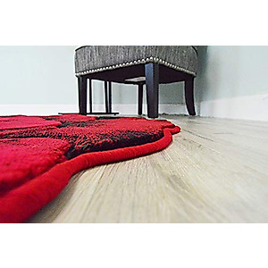 Flowers 3D Effect Hand Carved Thick Artistic Floral Flower Rose Botanical Shape Area Rug Design 304 Red 2'7''x2'7'' Round