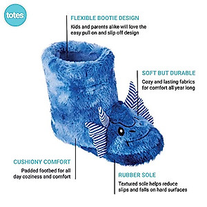 totes Girls Boys Kids Warm Soft Lightweight Washable Toddler Child Boot Slipper with Cute Animal design, Non-Slip Rubber Sole