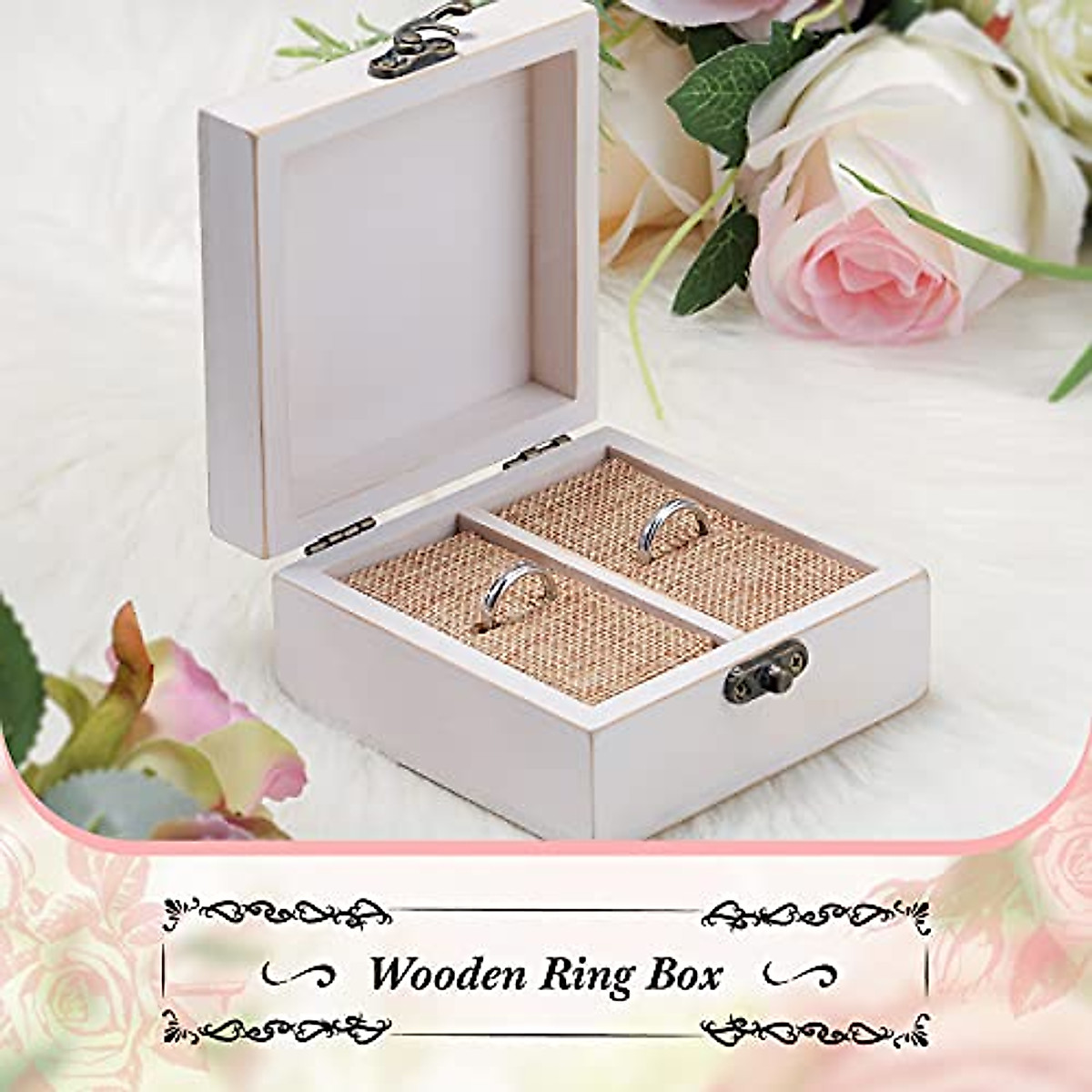Wood Ring Box for Wedding Valentine's Day Ceremony Wooden Ring Bearer Holder Rustic Mr. & Mrs Decorative Ring Holder Boxes for Marriage Rings and Couple Jewelry