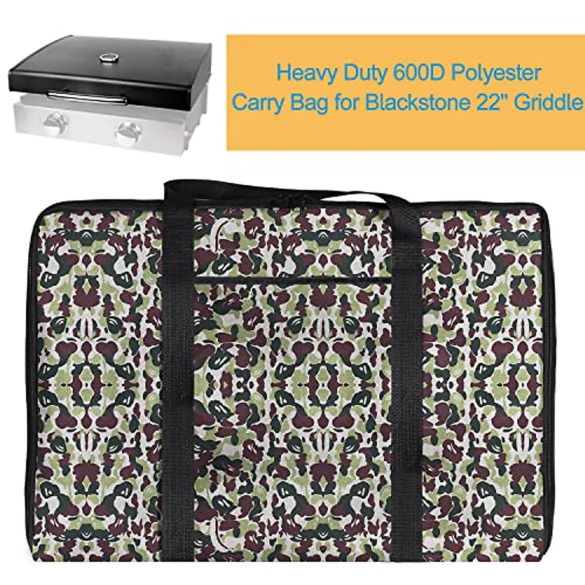 BBQration Griddle Cover and Carry Bag for Blackstone 22" Table Top Griddle with Hood/Lid, Heavy Duty 600D Polyester Cover Replacement Parts for 5510 Blackstone Carry Bag